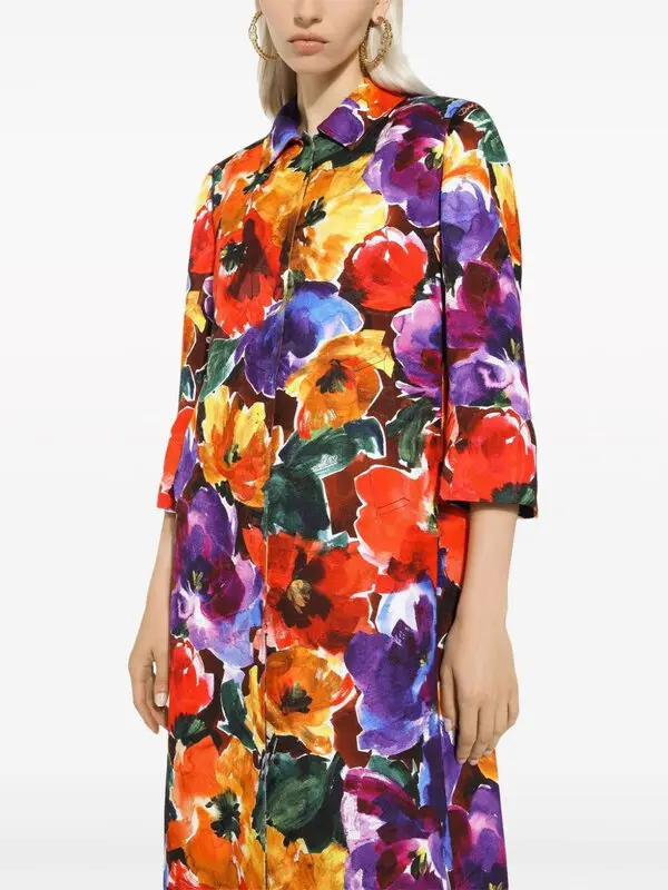 Dolce & Gabbana Floral-print Long-length Single-breasted Coat