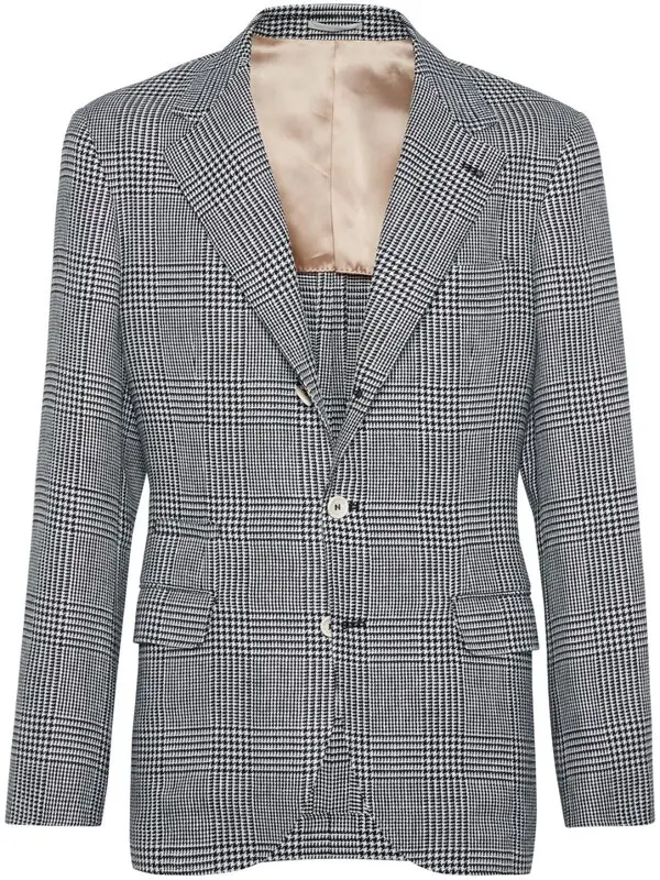Brunello Cucinelli Puppytooth Linen Blazer - Black