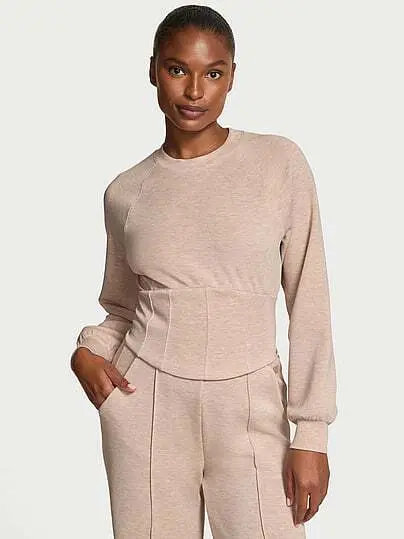 Victoria's Secret Vsx Featherweight Knit Corset Crewneck - Brown