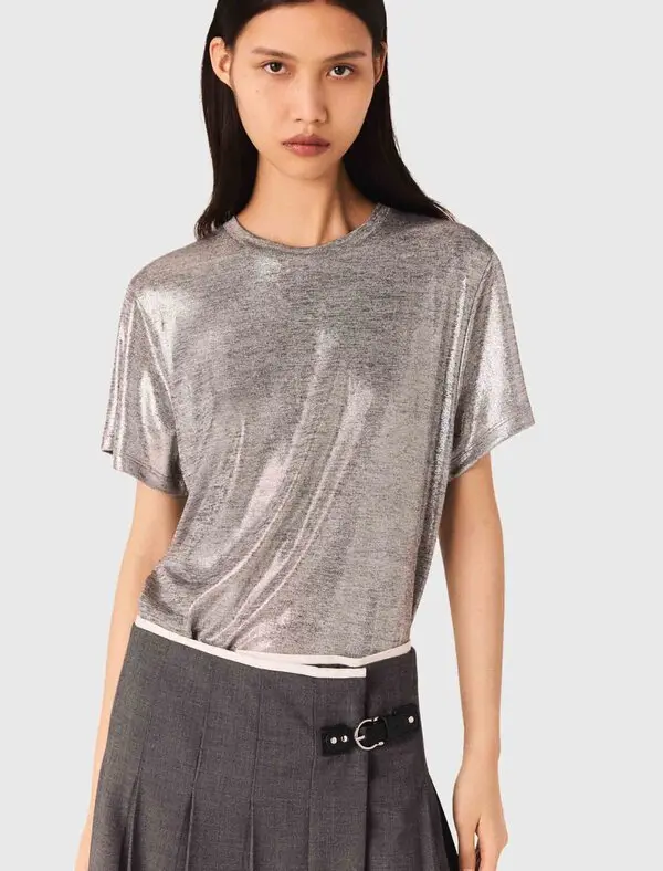 Maje Metallic Lamé T-shirt - Silver