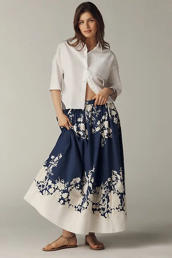 Maeve The Jacie Poplin Printed Maxi Skirt - Blue Floral