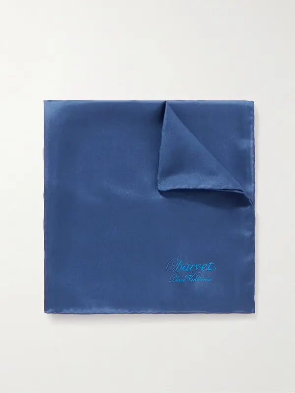Charvet Logo-print Silk Pocket Square - Blue