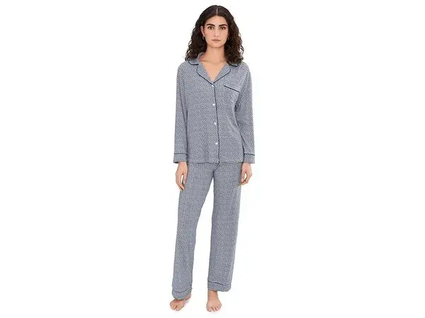Eberjey Gisele Printed Long Pj Set Pajama Sets Large Swans Ice /ivory - Gray