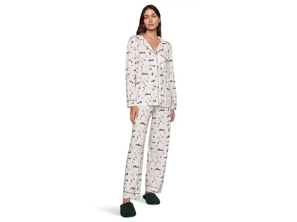 Eberjey Gisele Printed Long Pj Set Pajama Sets Seashell - White