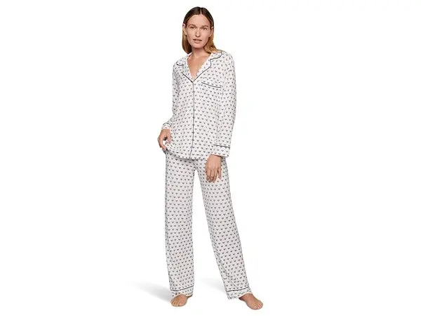 Eberjey Gisele Printed Long Pj Set Pajama Sets Heart To Heart - White