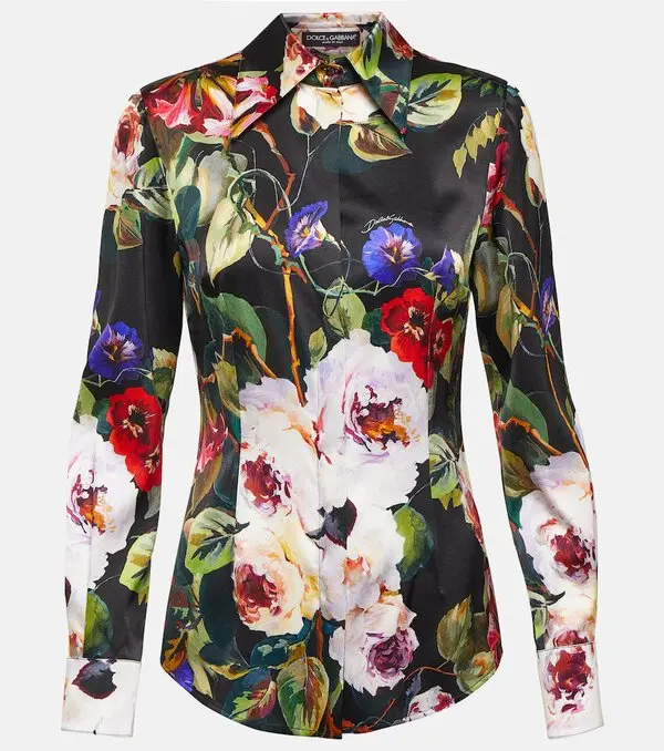 Dolce & Gabbana Floral Silk-blend Satin Shirt - Black