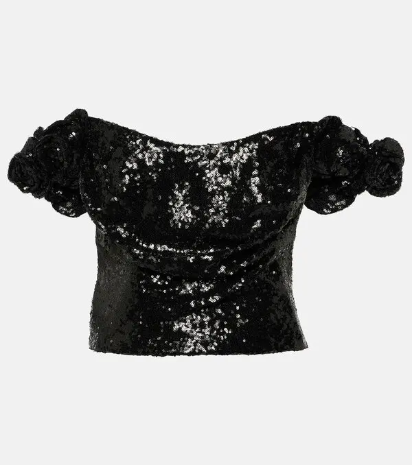Costarellos Birdie Off-shoulder Sequined Top