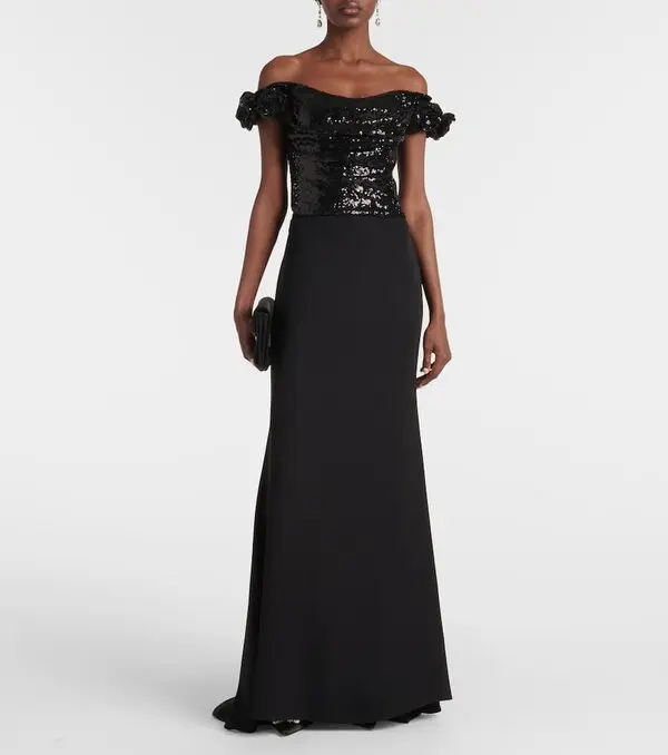 Costarellos Birdie Off-shoulder Sequined Top