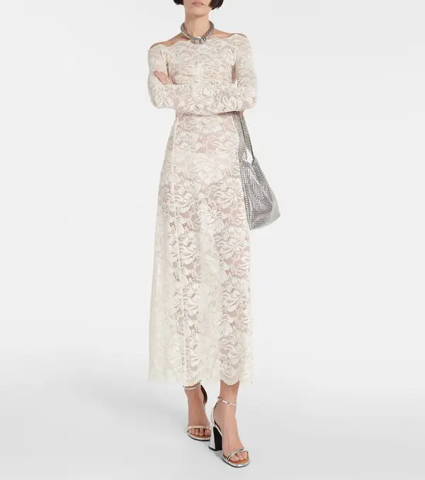 Rabanne Off-shoulder Lace Maxi Dress - White