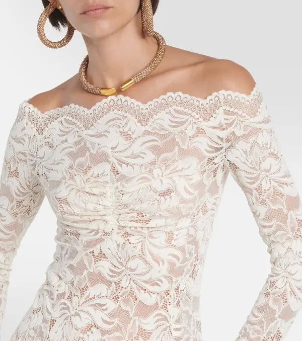 Rabanne Off-shoulder Lace Maxi Dress - White