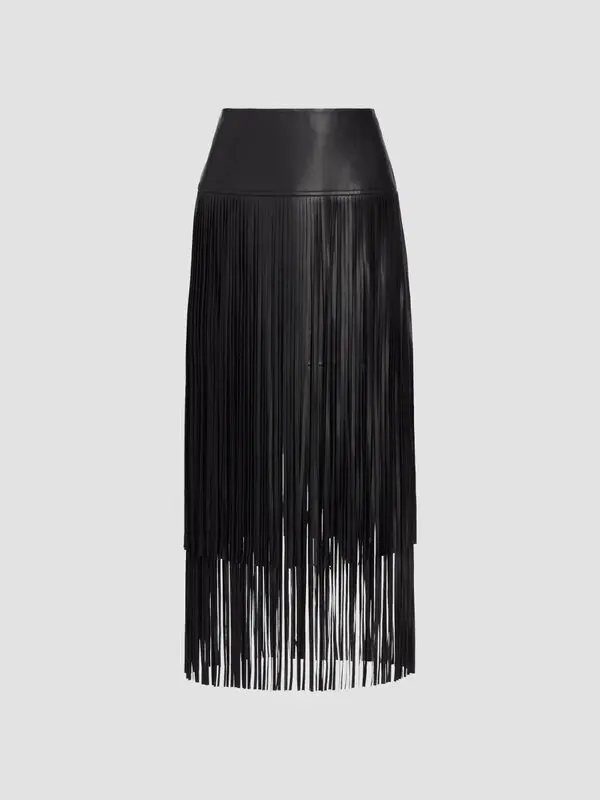 L'Agence Karolina Fringe Faux Leather Skirt - Black