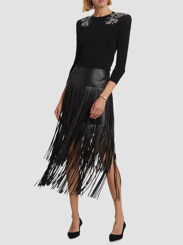 L'Agence Karolina Fringe Faux Leather Skirt - Black