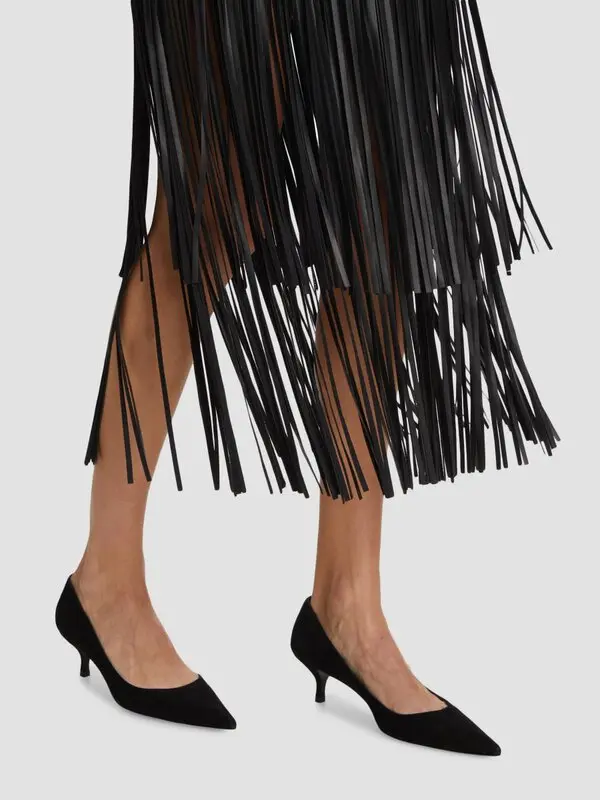 L'Agence Karolina Fringe Faux Leather Skirt - Black