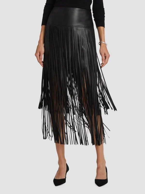 L'Agence Karolina Fringe Faux Leather Skirt - Black