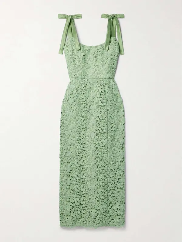 Markarian Poppy Satin-Trimmed Crocheted Lace Midi Dress - Sage Green |  Editorialist