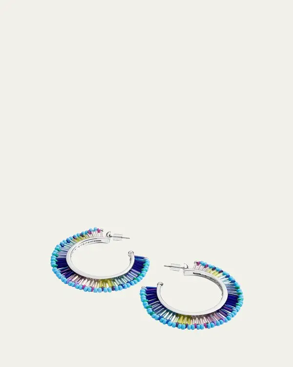 ELSIE FRIEDA Beaded Fringe Hoop Earrings - Blue Dream