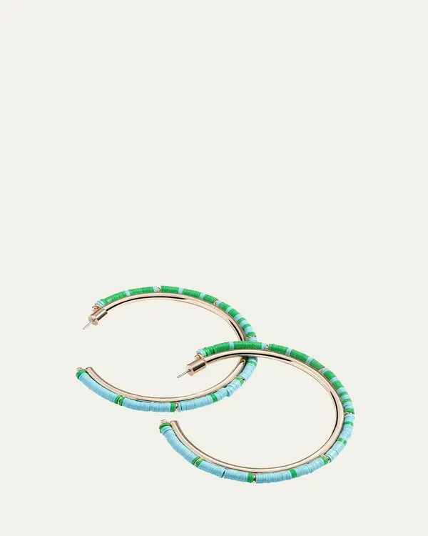 ELSIE FRIEDA Anguilla Hoop Earrings With Heishi Beads - Blue Lagoon