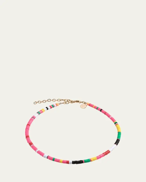 ELSIE FRIEDA Louise Heishi Bead Choker Necklace - Kiara Neon Salmon