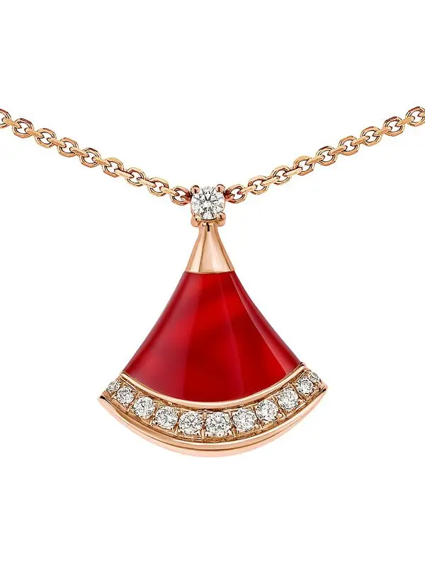 BVLGARI Divas' Dream 18k Rose Gold, Carnelian & 0.13 Tcw Diamond Pendant Necklace - Pink Gold