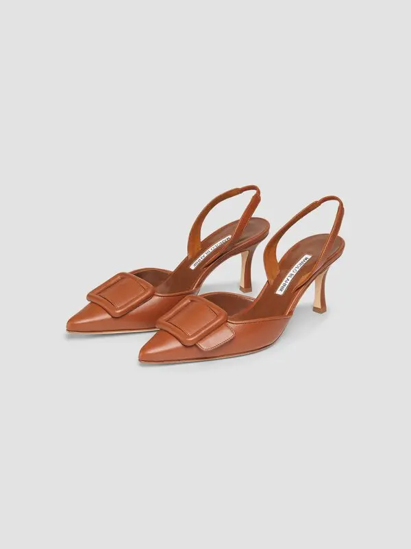 Manolo Blahnik Maysli 70mm Leather Slingback Pumps - Brown