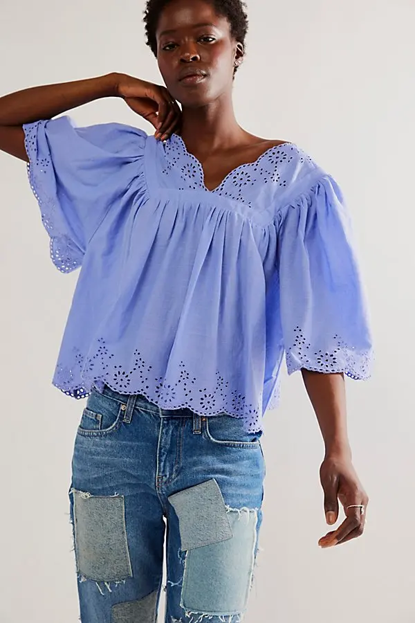 Free People Costa Eyelet Top