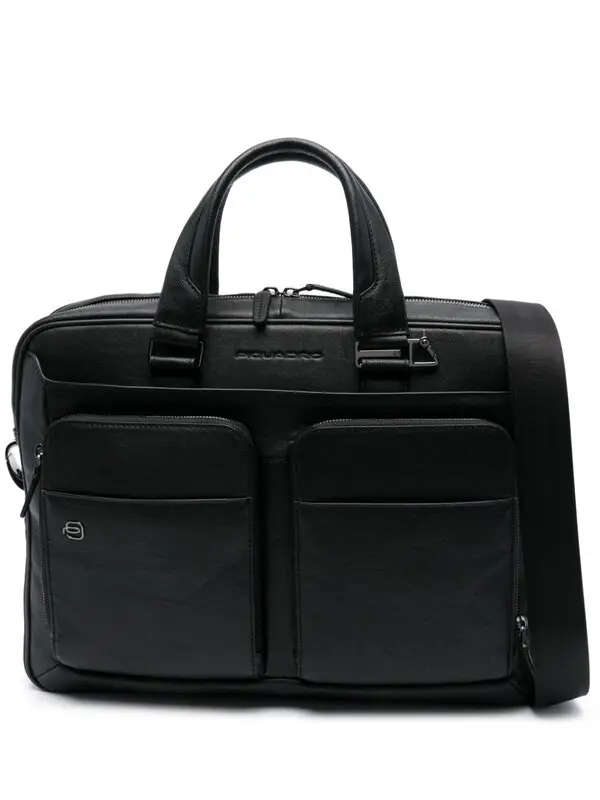 PIQUADRO Debossed-logo Leather Briefcase - Black