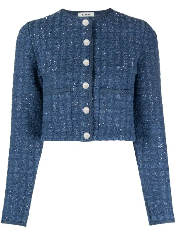 Sandro Sequin-embellished Cropped Tweed Jacket