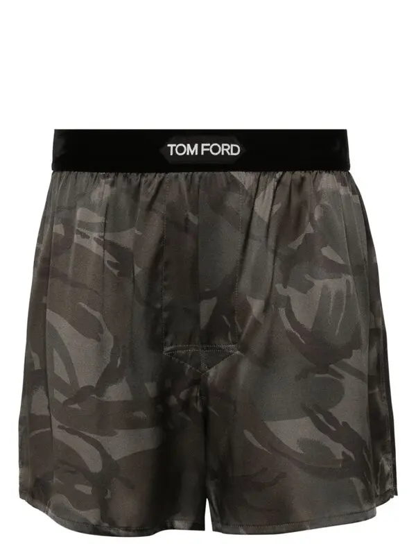 TOM FORD Camouflage-pattern Silk Boxer Briefs - Green