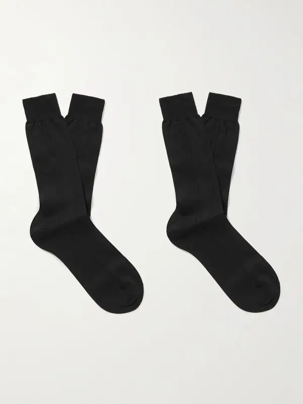 Mr P. Ribbed Cotton Dress Socks - Black