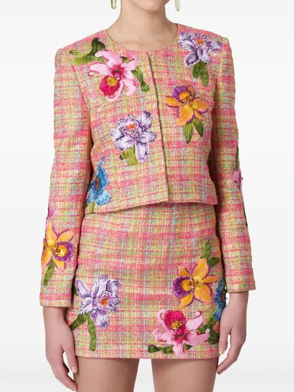 Carolina Herrera Floral-embroidered Tweed Jacket