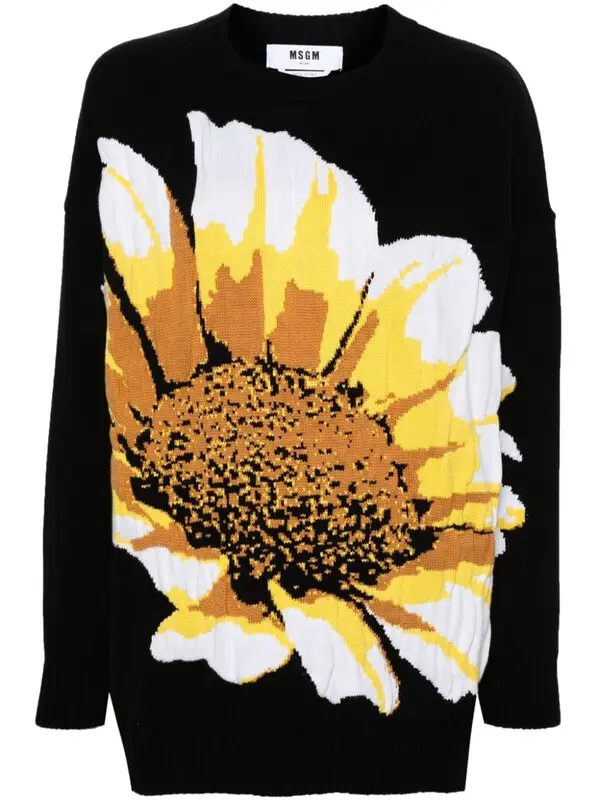 MSGM Floral Intarsia Knit Jumper - Black