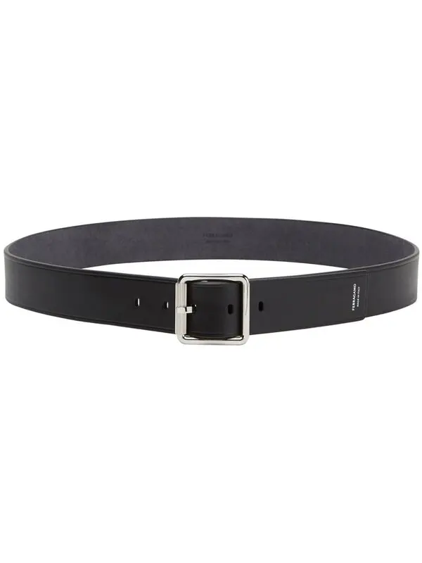 FERRAGAMO Square-buckle Leather Belt - Black