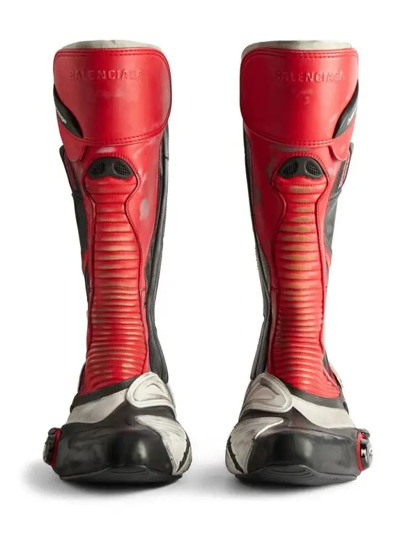 Balenciaga Biker Leather Boots - Red | Editorialist