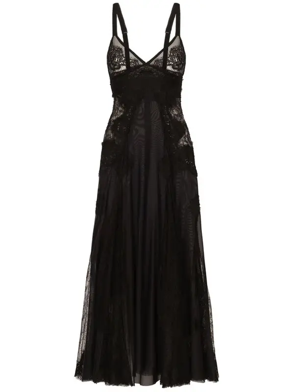 Dolce & Gabbana Lace Insert Flared Midi Dress