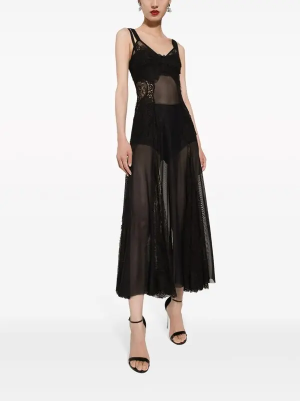 Dolce & Gabbana Lace Insert Flared Midi Dress