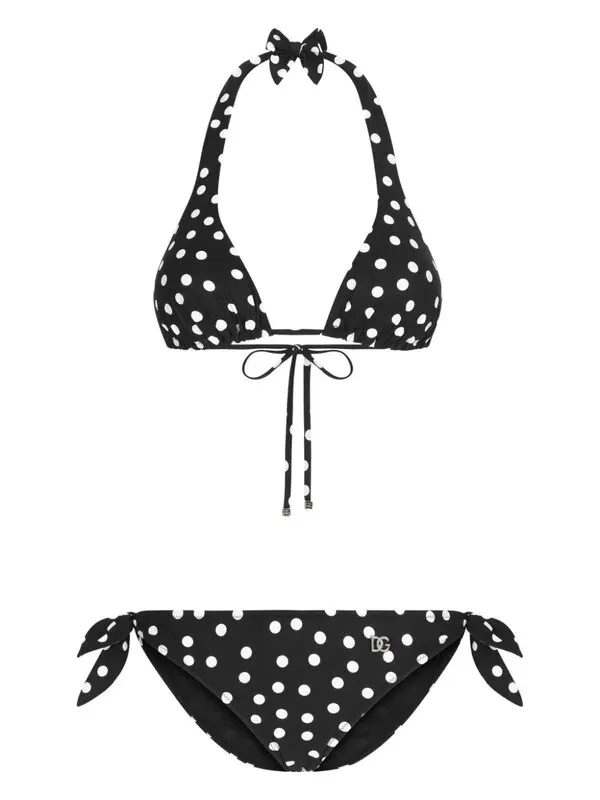 Dolce & Gabbana Polka Dot Triangle Bikini Set - Black