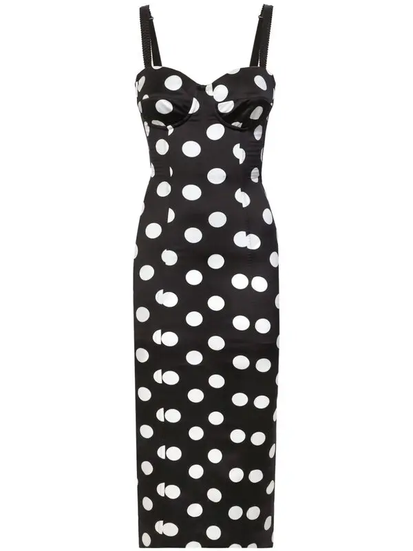 Dolce & Gabbana Polka Dot-print Satin Dress - Black