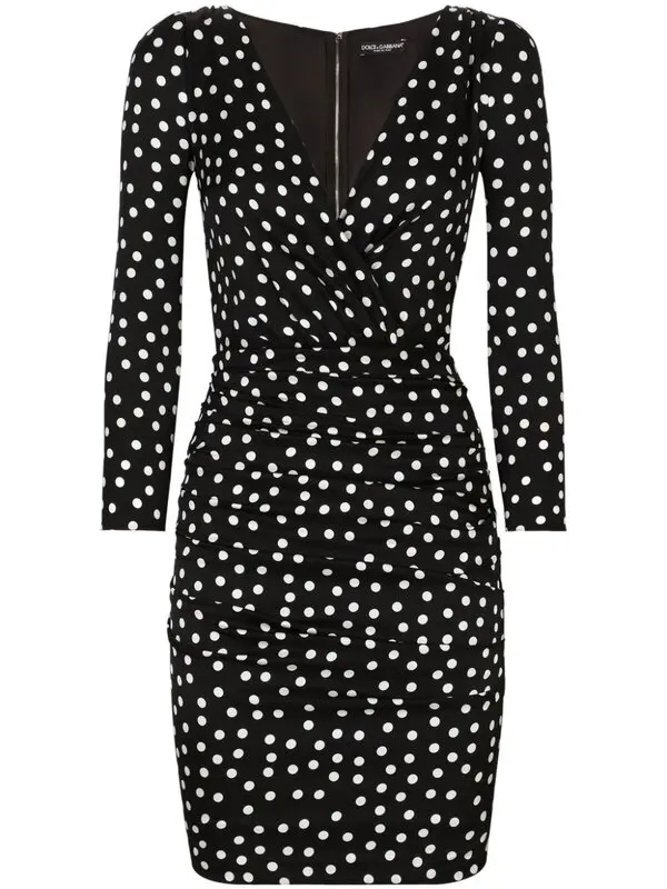 Dolce & Gabbana Polka Dot-print Draped Mini Dress - Black