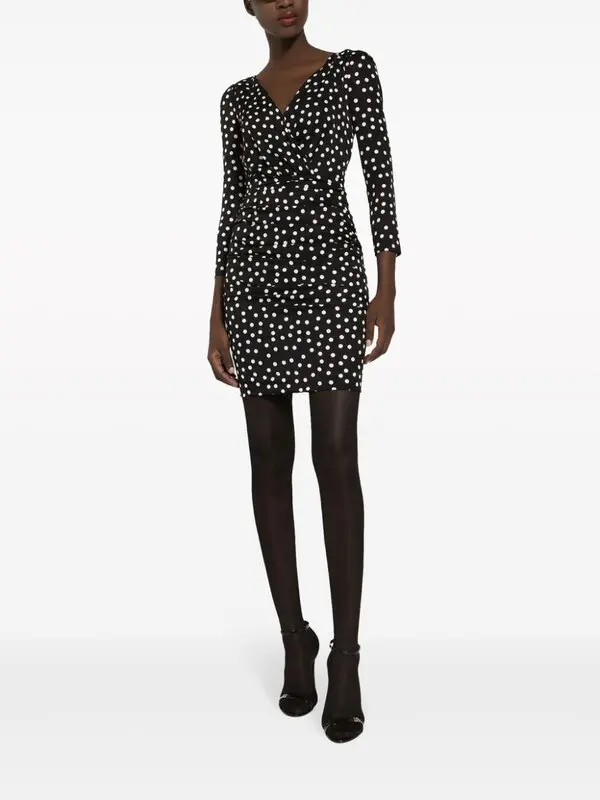 Dolce & Gabbana Polka Dot-print Draped Mini Dress - Black