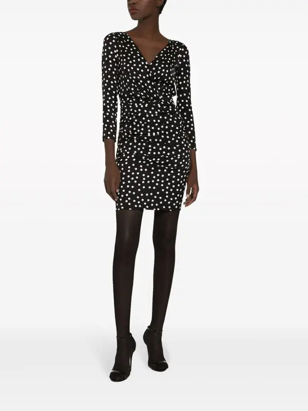 Dolce & Gabbana Polka Dot-print Draped Mini Dress - Black