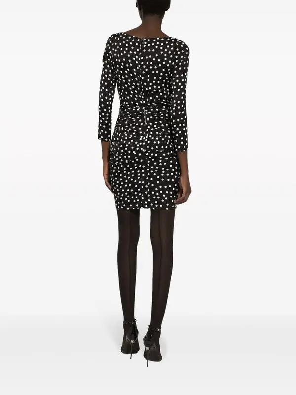 Dolce & Gabbana Polka Dot-print Draped Mini Dress - Black