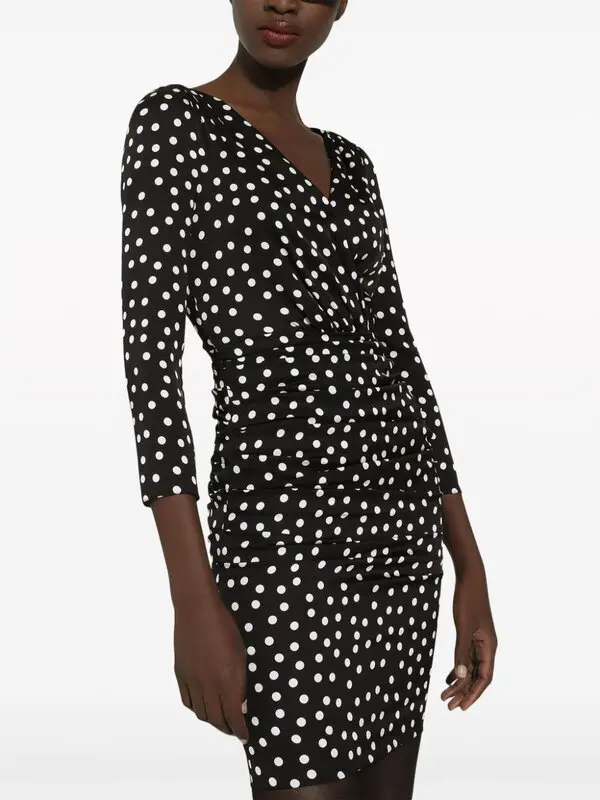 Dolce & Gabbana Polka Dot-print Draped Mini Dress - Black