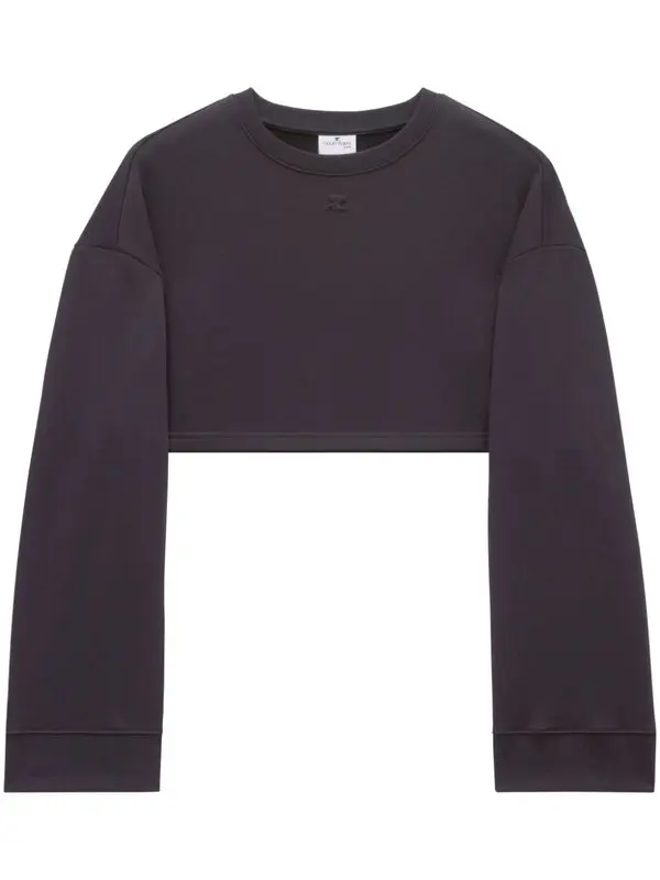 COURREGES Cropped Fleece Sweatshirt With Appliqué Logo