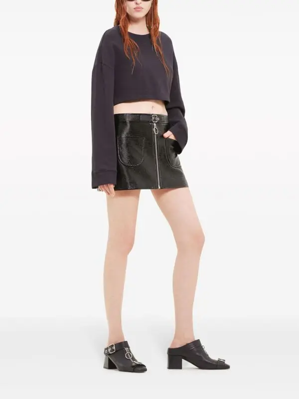 COURREGES Cropped Fleece Sweatshirt With Appliqué Logo