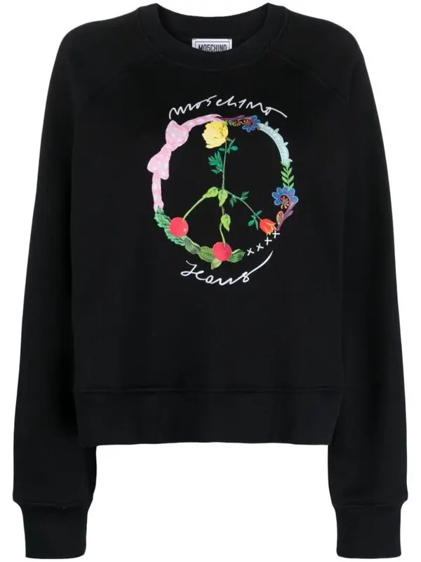 Moschino Peace Sign-print Cotton Sweatshirt - Black