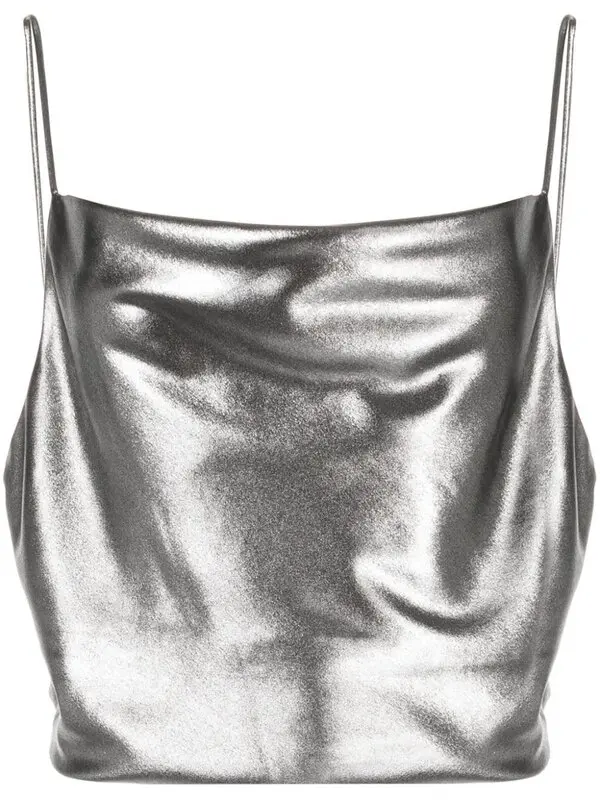 ROTATE BY BIRGER CHRISTENSEN Metallic-effect Sleeveless Crop Top - Silver
