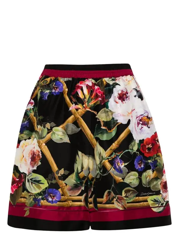 Dolce & Gabbana Floral-print Silk Pajama Shorts - Black