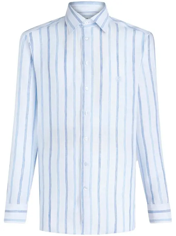 Etro Pegaso-embroidered Striped Shirt - Blue