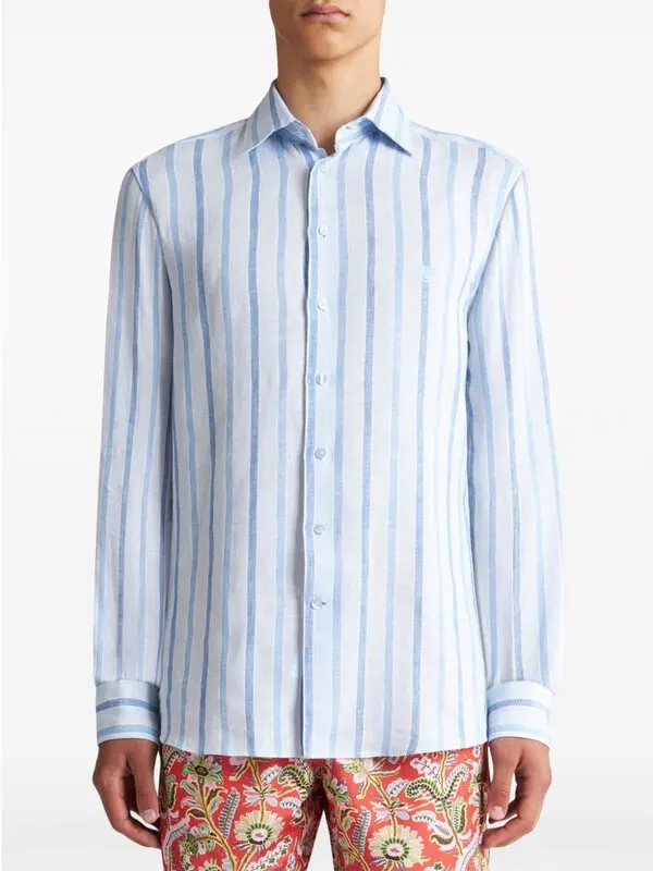 Etro Pegaso-embroidered Striped Shirt - Blue