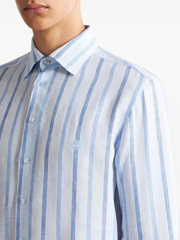 Etro Pegaso-embroidered Striped Shirt - Blue